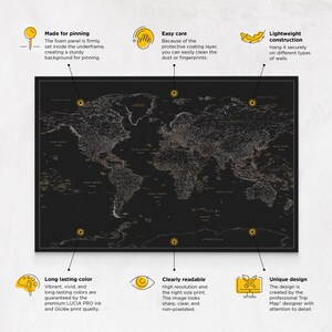 Push Pin World Map Detailed, Travel Pin Board Canvas to Mark Places You ...