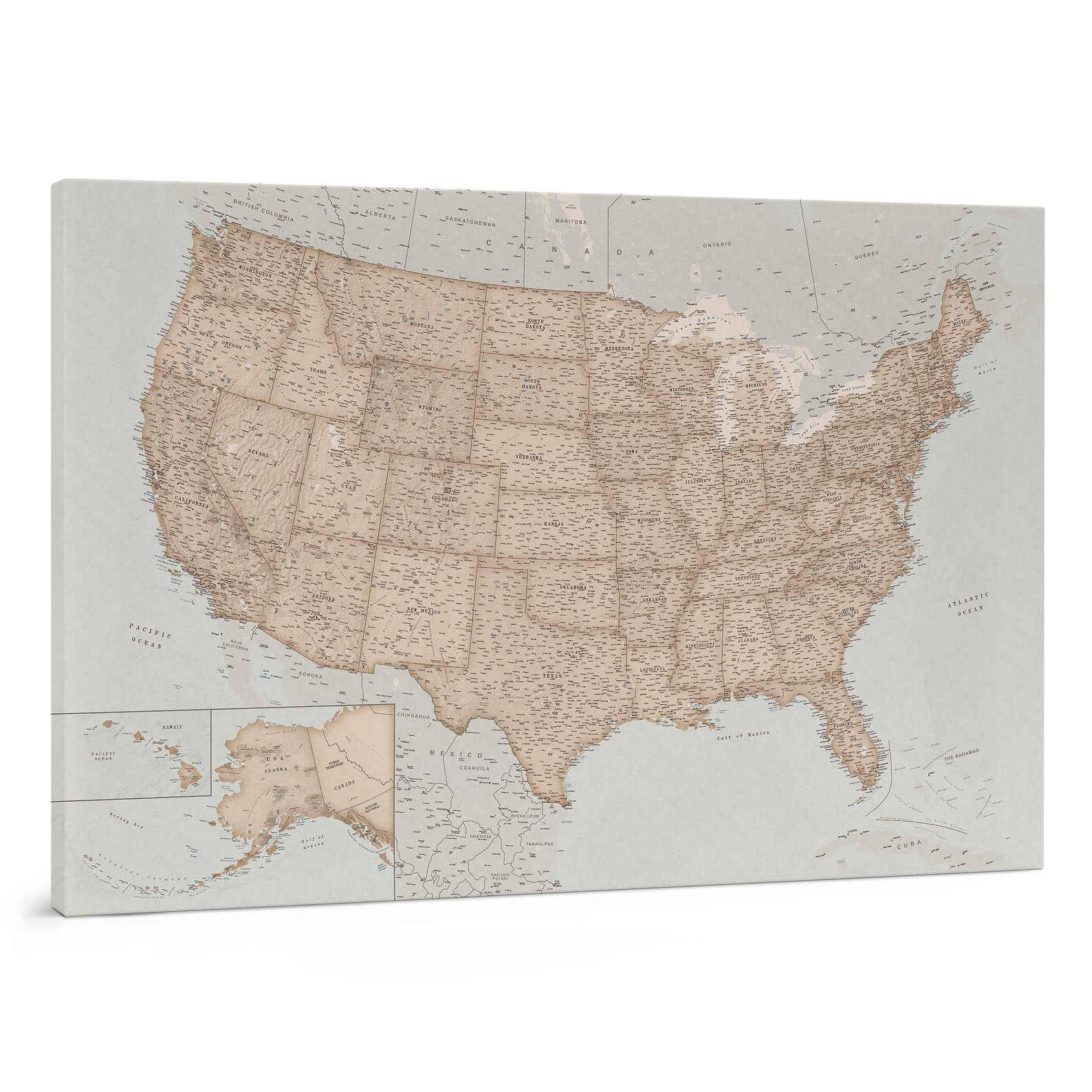 Large Push Pin USA Map Canvas Wall Decor, Detailed Personalized Travel ...