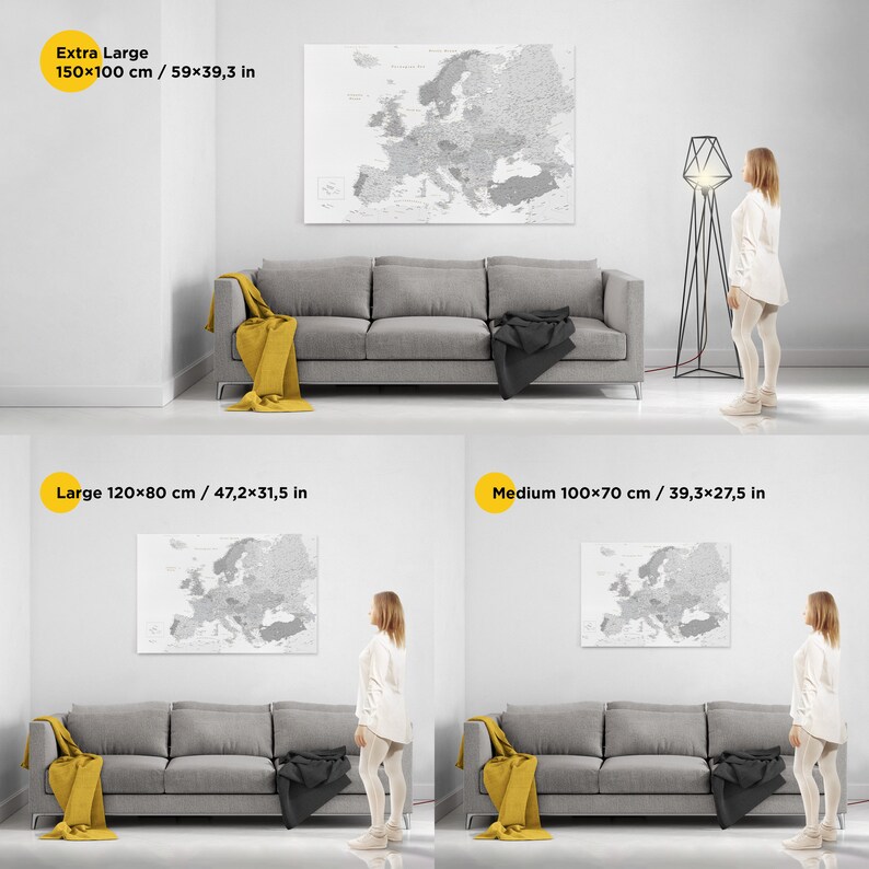 Large Grey Europe Map Canvas Print - High Detailed Accurate Europe Map ...