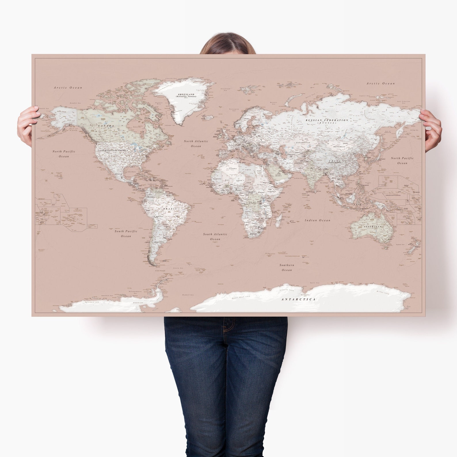 Dusty Pink World Map Poster Accurate Big Wall Map Print - Etsy