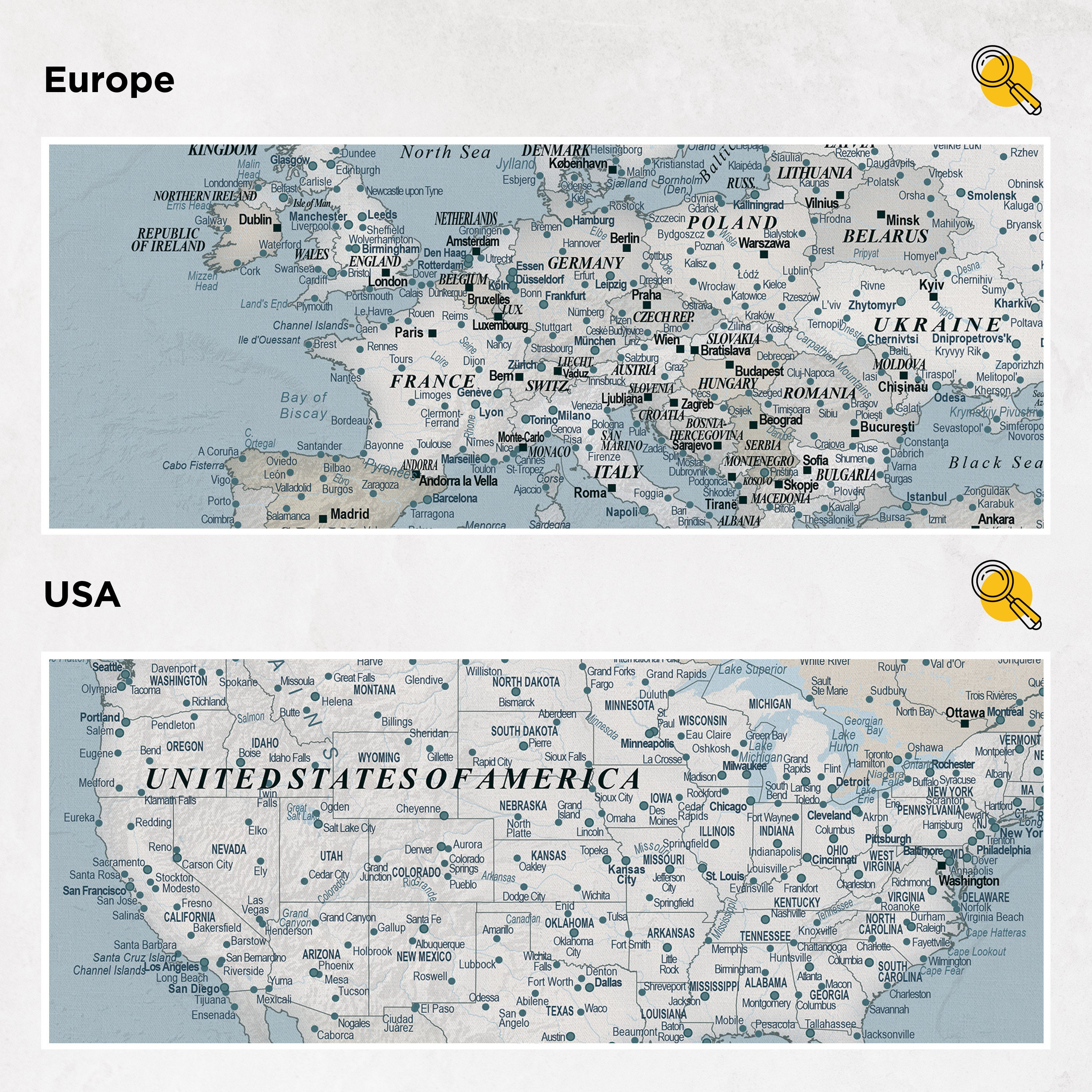 Mellow Blue World Map Poster Accurate Big Wall Map Print - Etsy