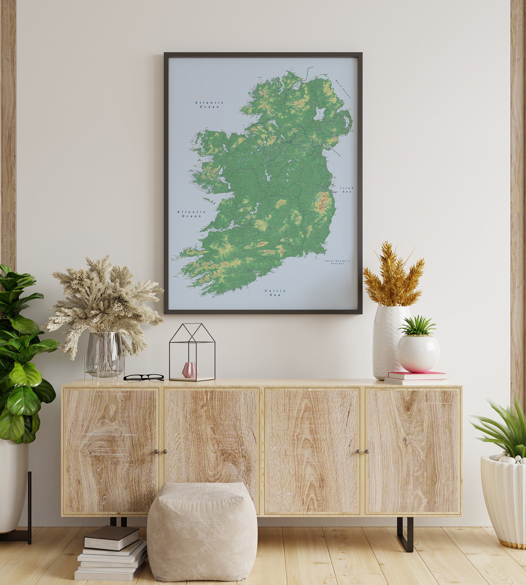 Natural Map of Ireland & Northern Ireland Poster, Large Detailed Travel ...