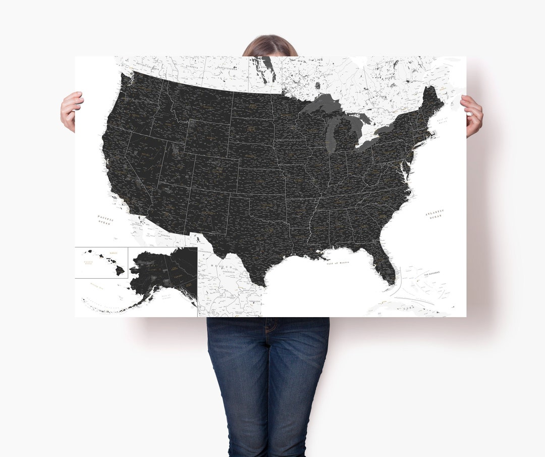 Black and White USA States Map Poster Large Print Map of the - Etsy