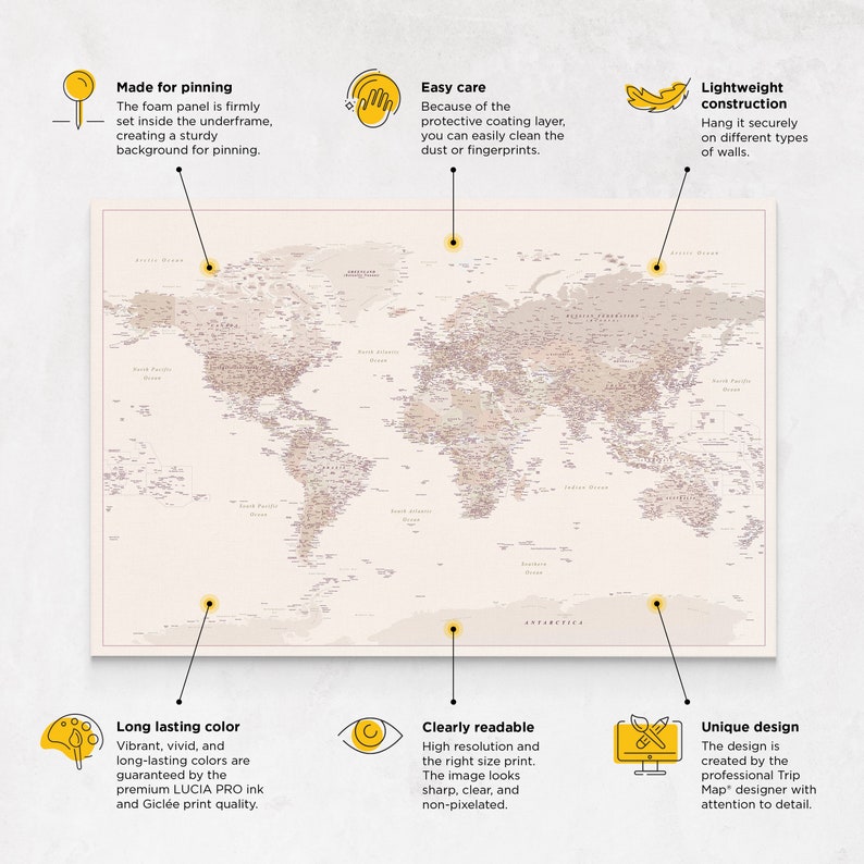 Push Pin World Map Detailed Personalized Travel Map Pin - Etsy