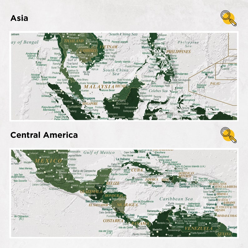 Forest Green World Map Poster - Accurate Giant Wall Map Print ...