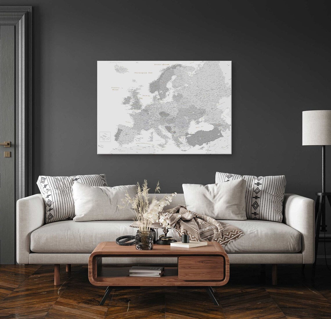 Grey Push Pin Europe Map Large Europe Wall Art Canvas - Etsy