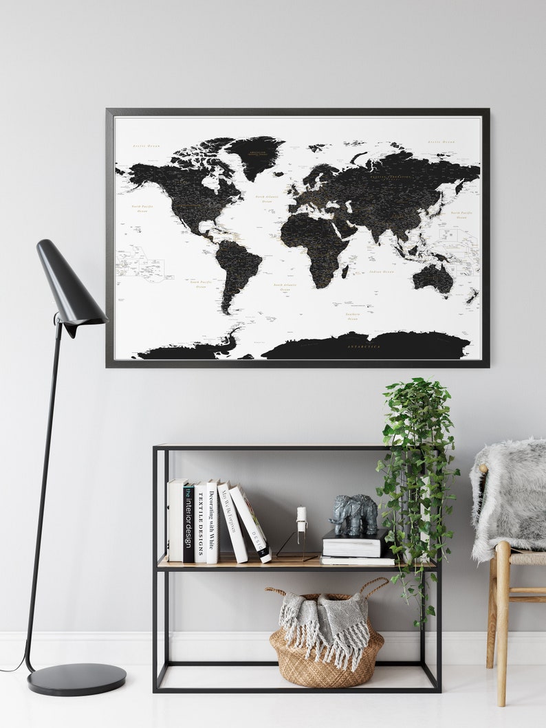 Large Black and White World Map Poster Detailed Accurate - Etsy
