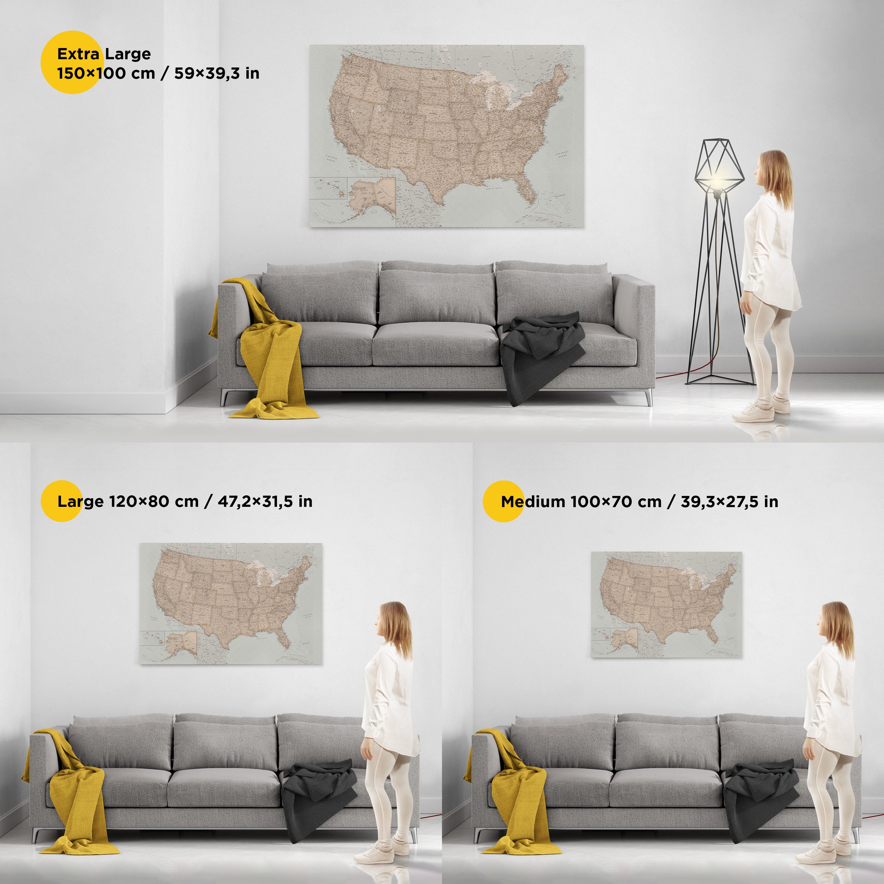 Vintage USA Map Poster - Large Map of USA With States and Cities ...