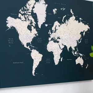 Dark Green World Map Pin Board with Push Pins CANVAS Travel | Etsy