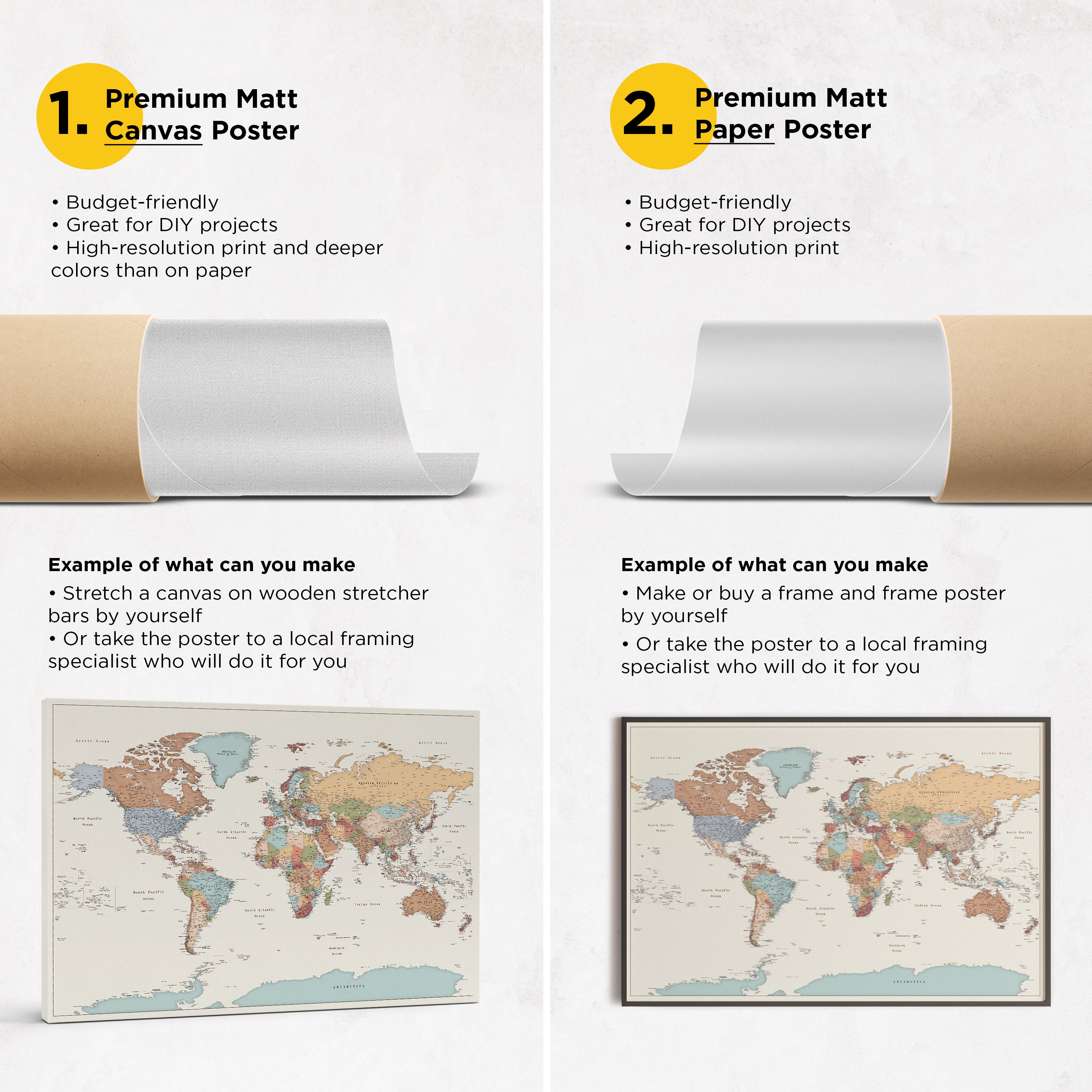 Vintage USA Map Poster - Large Map of USA With States and Cities ...