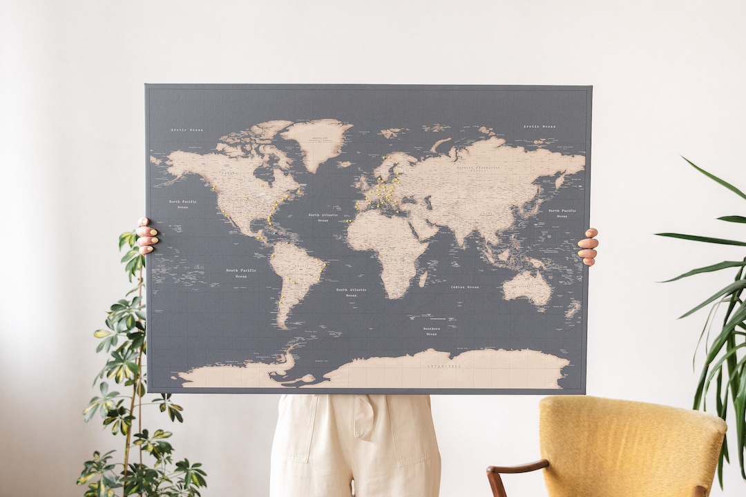 Push Pin World Map Wall Art, Large Places Visited Pin Board to Mark ...
