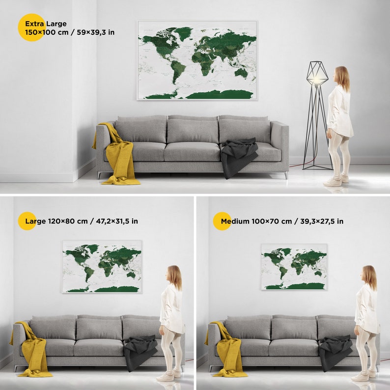 Forest Green World Map Poster - Accurate Giant Wall Map Print ...