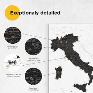 Places Visited Italy Push Pin Map, Large Wall Map Canvas of Italy ...