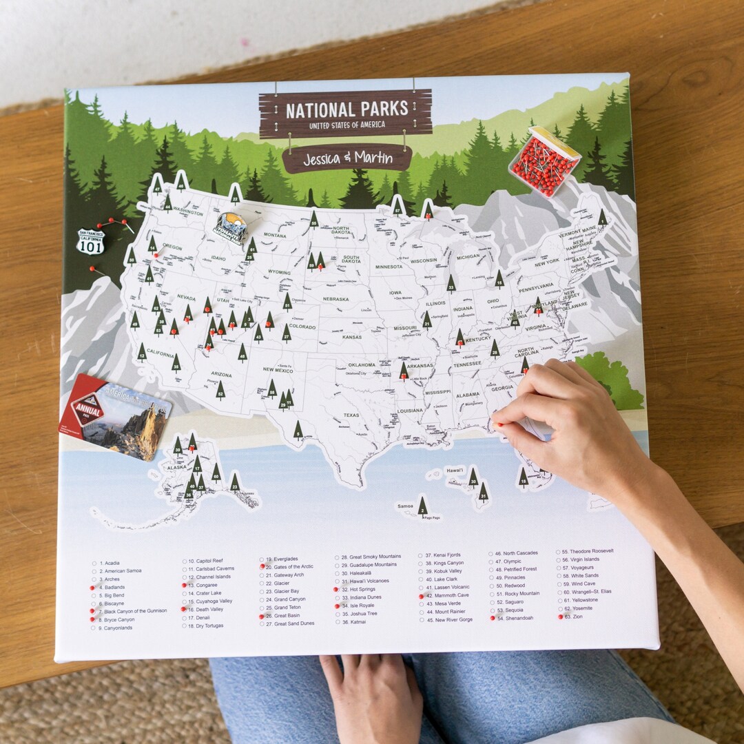 USA National Park Push Pin Map Pin Board Checklist of 63 - Etsy