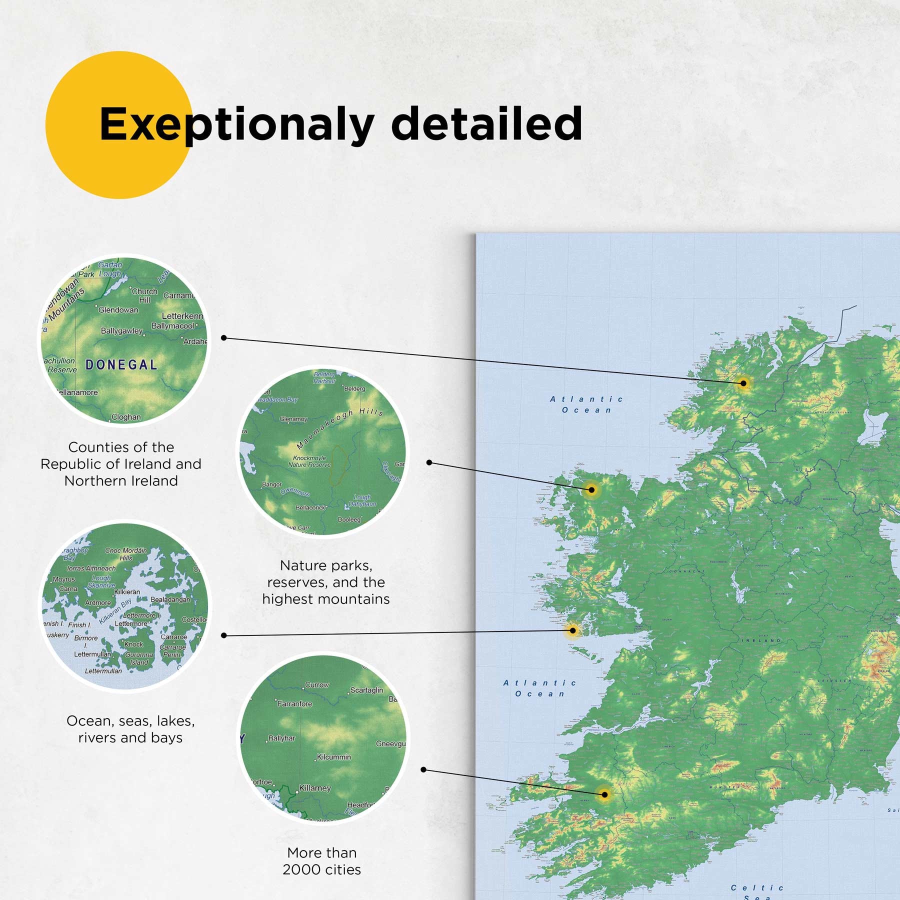 Natural Map of Ireland & Northern Ireland Poster, Large Detailed Travel ...