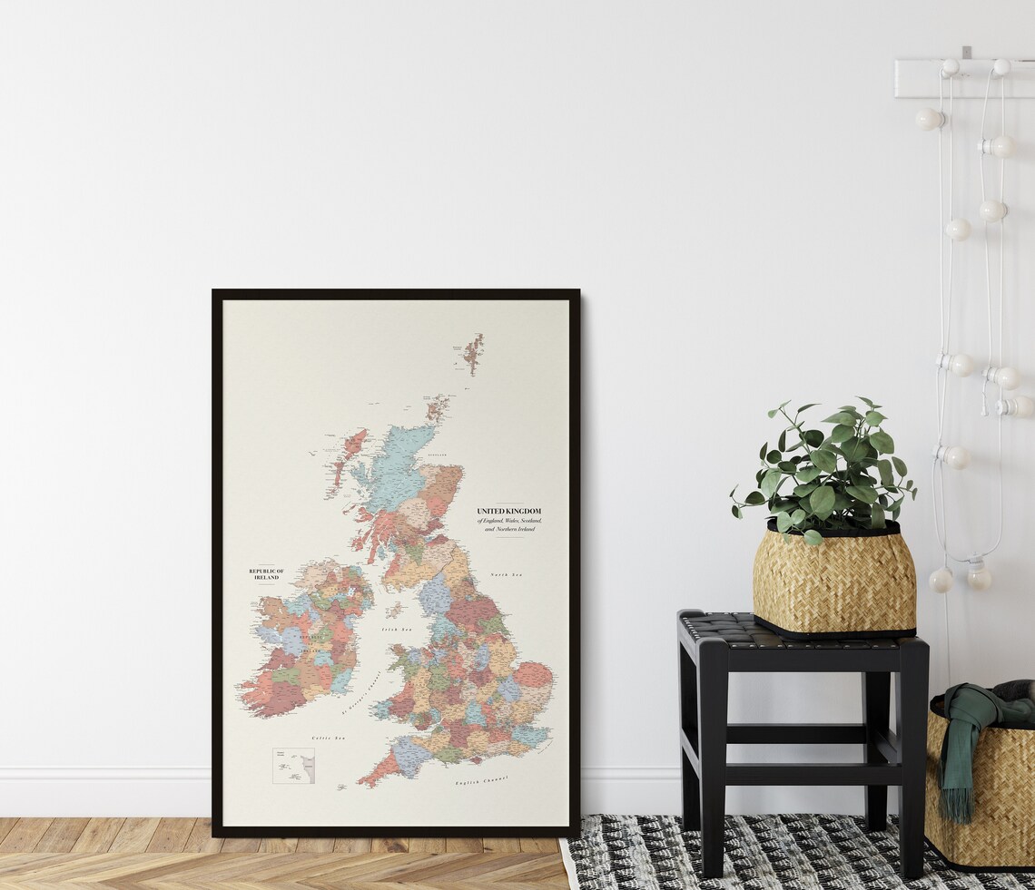 UK Ireland Political Wall Map High Detailed UK Map Poster | Etsy