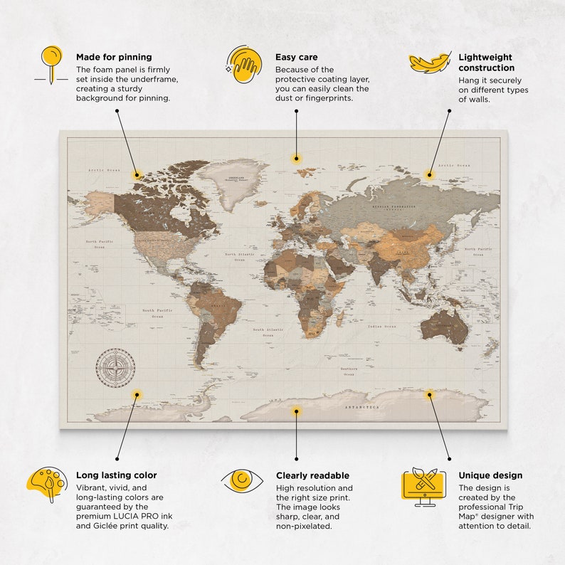 Push Pin Europe & World Map Set Places Visited Pin Board to - Etsy