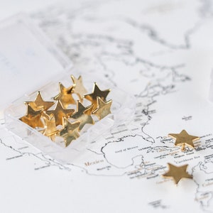 Gold Stars Map Push Pins - Tacks With Stainless Point - Marking Pins ...