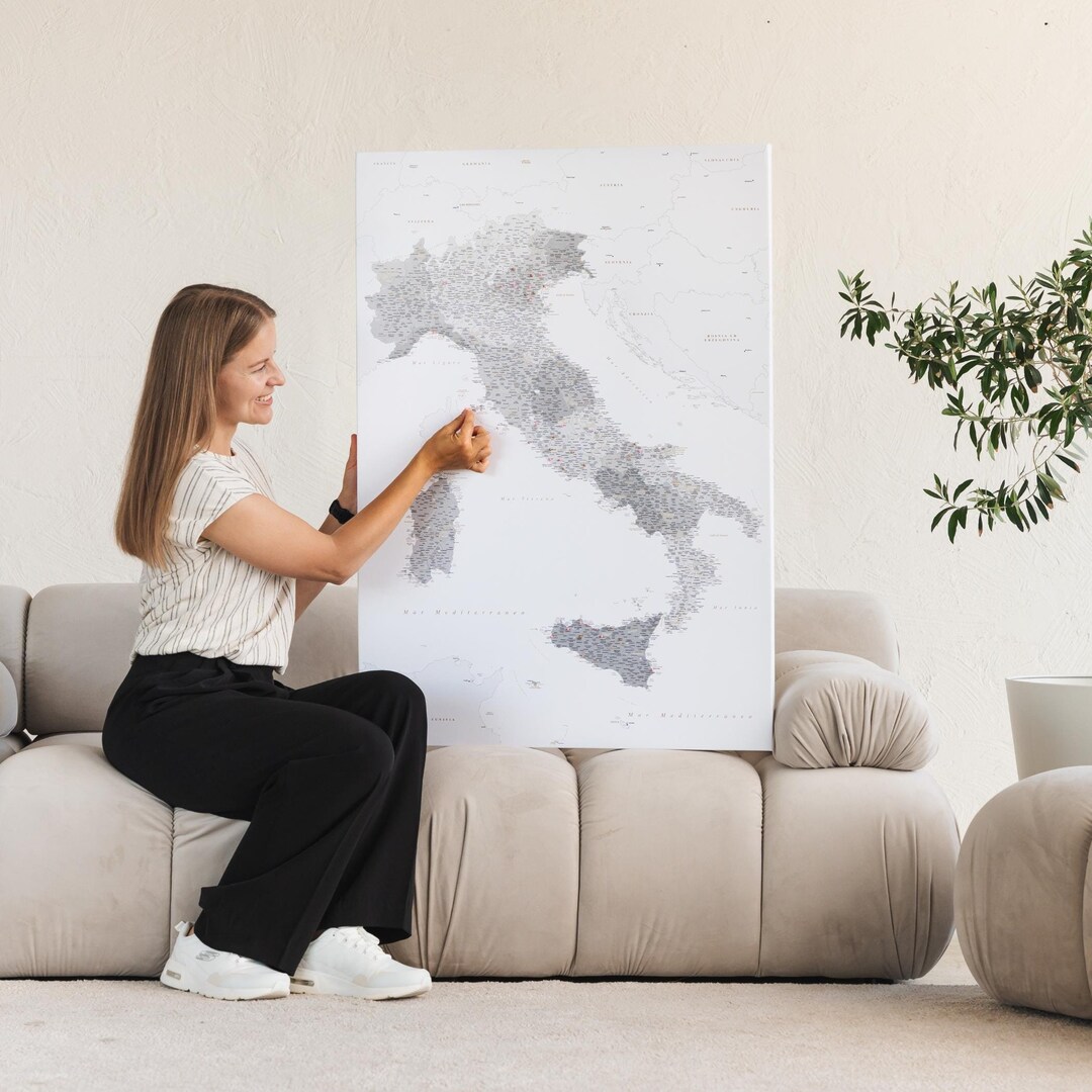 Push Pin Italy Map Canvas, Travel Tracker Pin Board to Mark Places ...