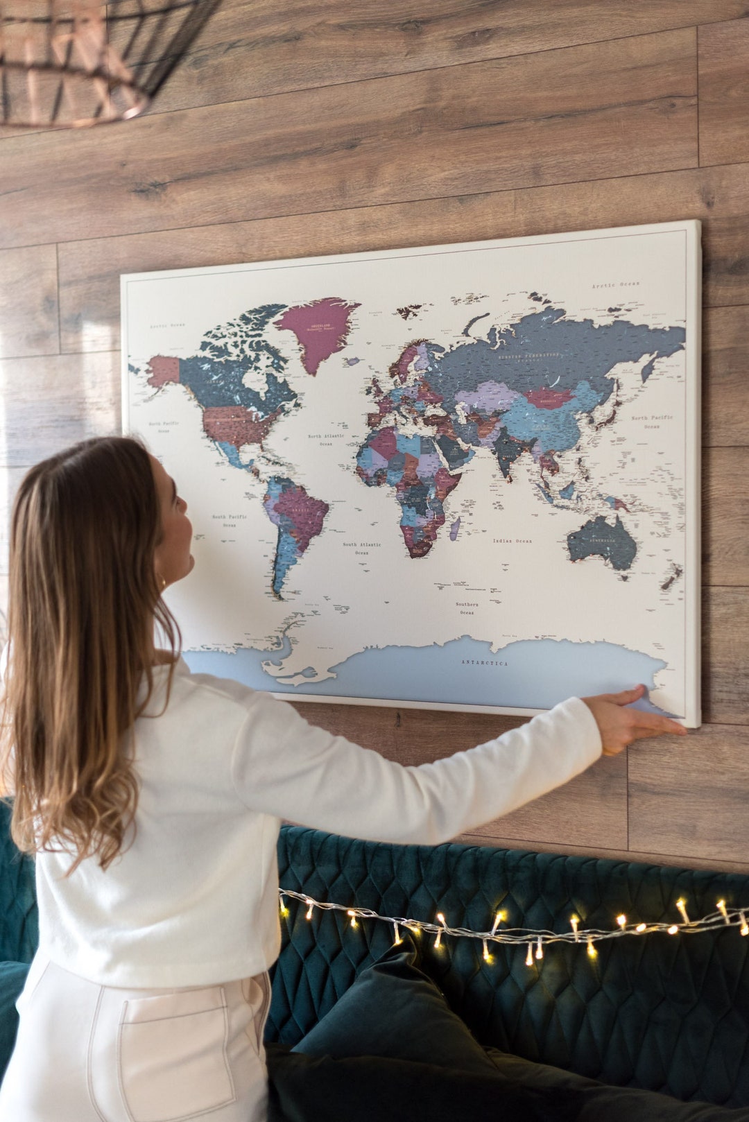 Extra Large Push Pin World Map, Detailed Pinboard to Mark Places ...