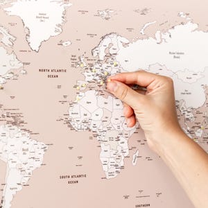 Mini Push Pin World Map, Small Framed Travel Tracker Pin Board, Dusty ...