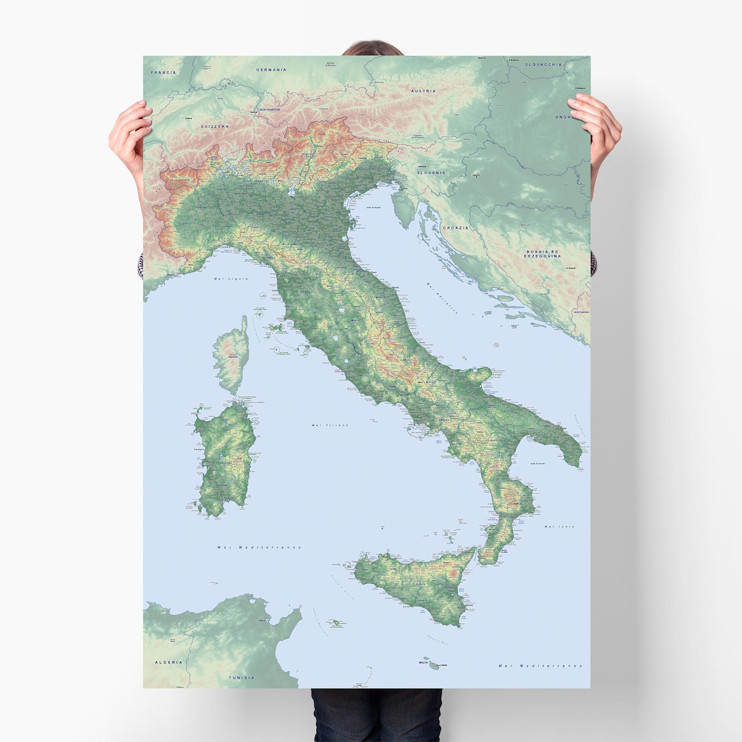 Natural Italy Map Poster With Pins, Traveler Wall Art Decor ...