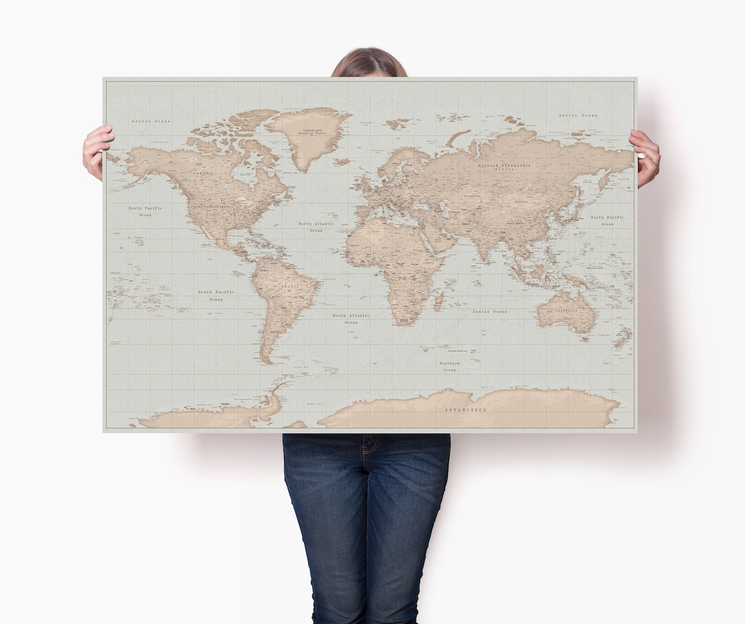 Huge Vintage World Map Poster Personalized Couples Globe Travel Map ...