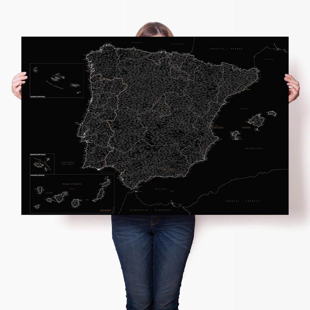 Map of Spain & Portugal Regions, Detailed Iberian Peninsula Map Poster ...