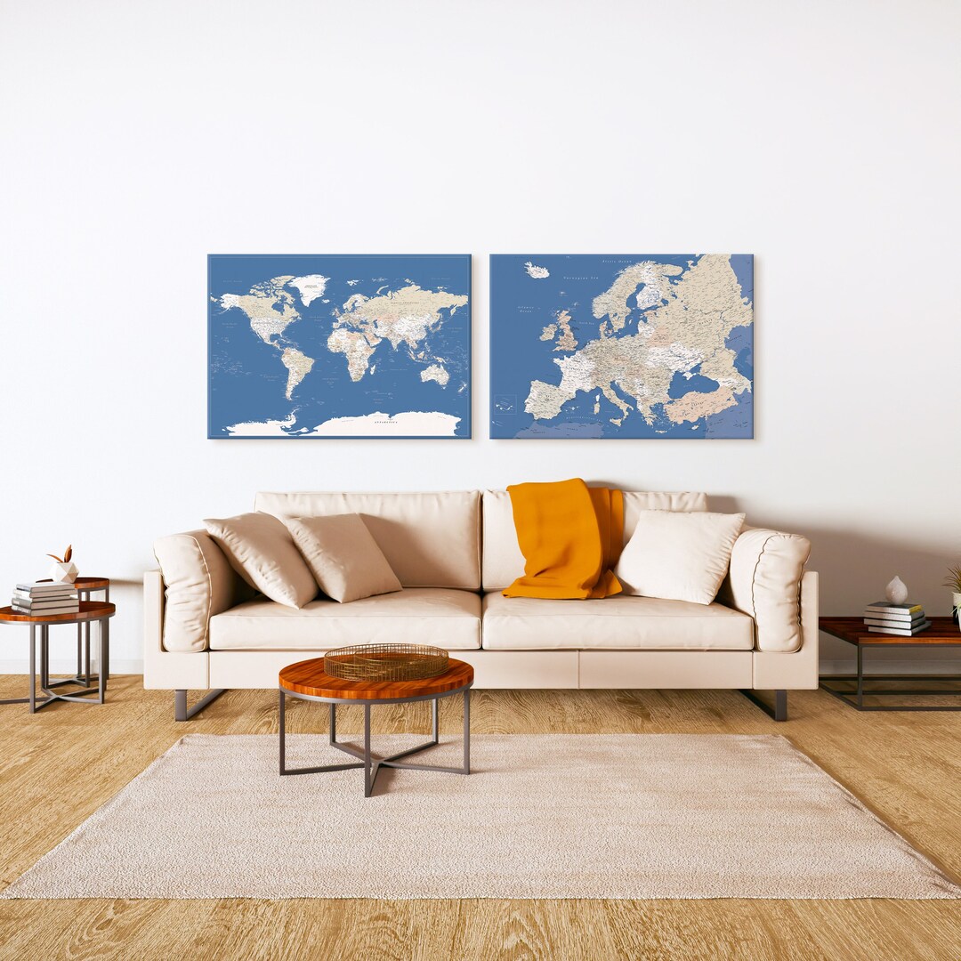 Places We've Been World & Europe Wall Map Set, Pin Board to Show ...