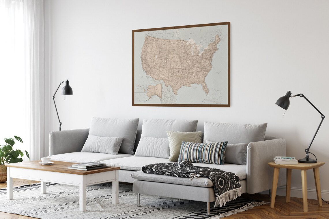 Vintage USA Map Poster Large Map of USA With States and - Etsy