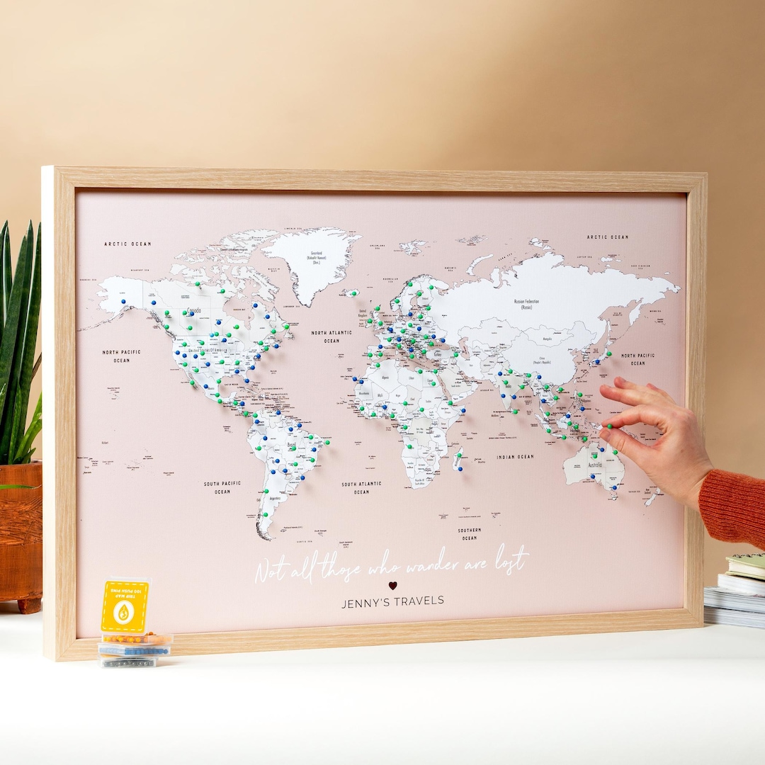 Small Framed Word Map With Pins, Push Pin Travel Map to Show Where You ...