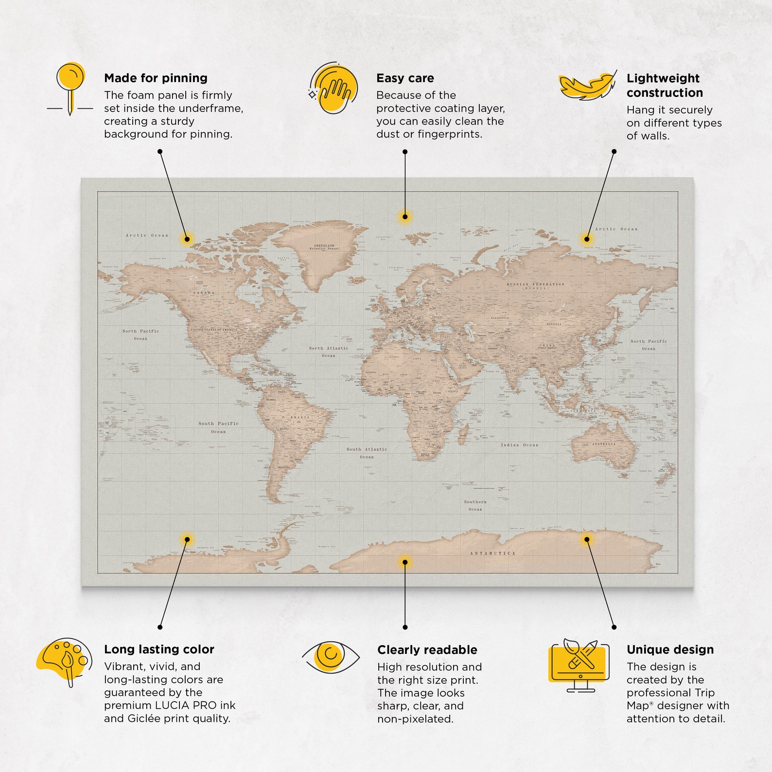 Places I've Been Map, Push Pin World Map Wall Art, Travel Canvas Pin ...