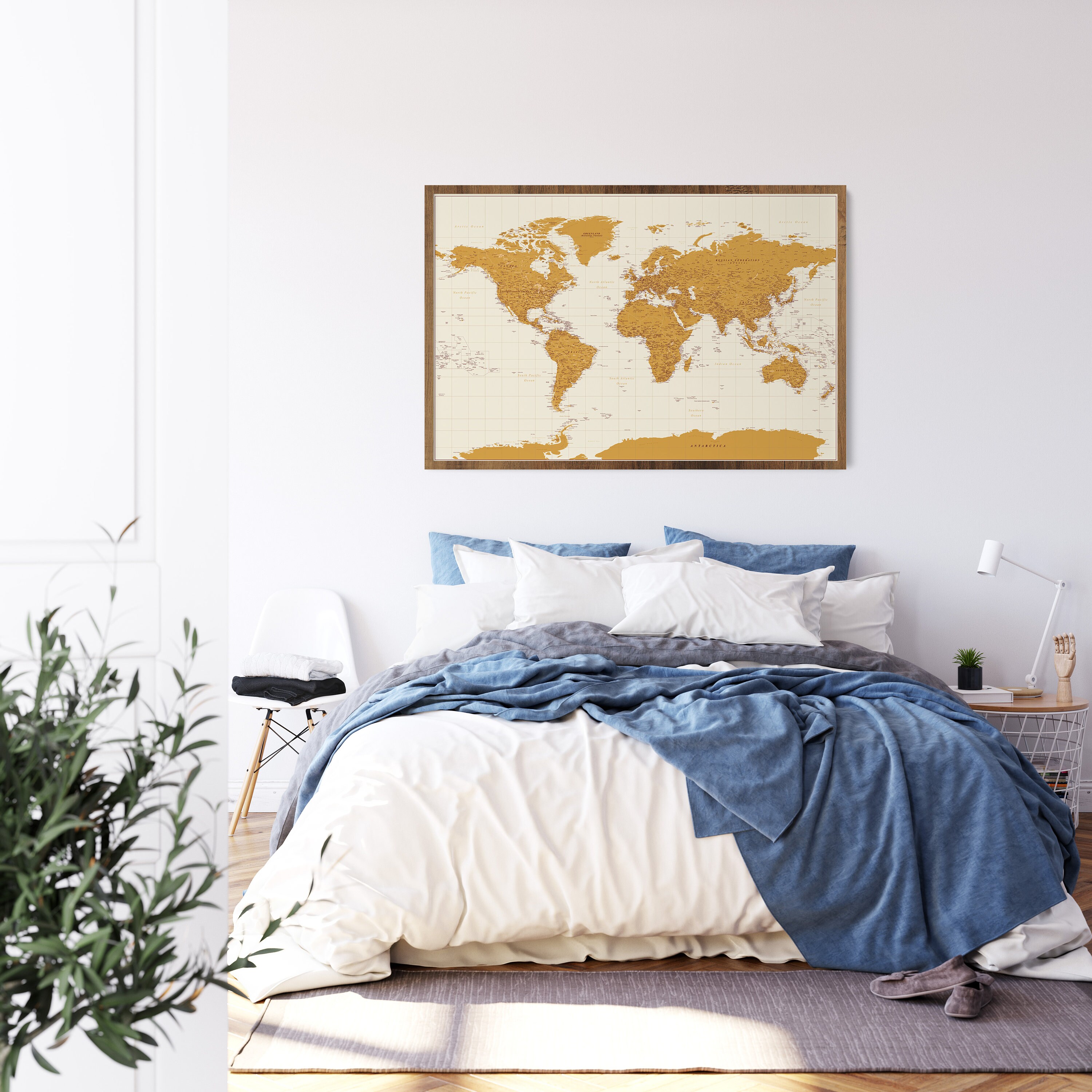 Large World Map Print Yellow - Big Wall Map Poster - Detailed Large ...