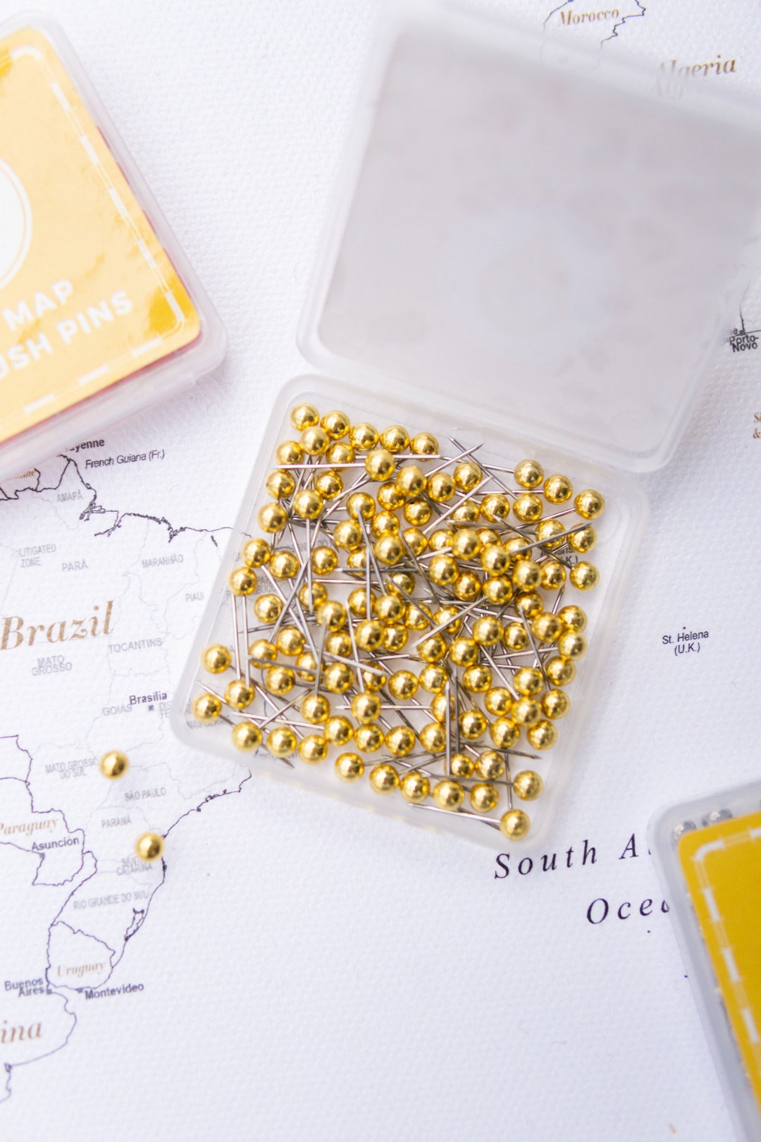 Map Push Pins Gold - Round Head Tacks With Stainless Point - Metallic ...