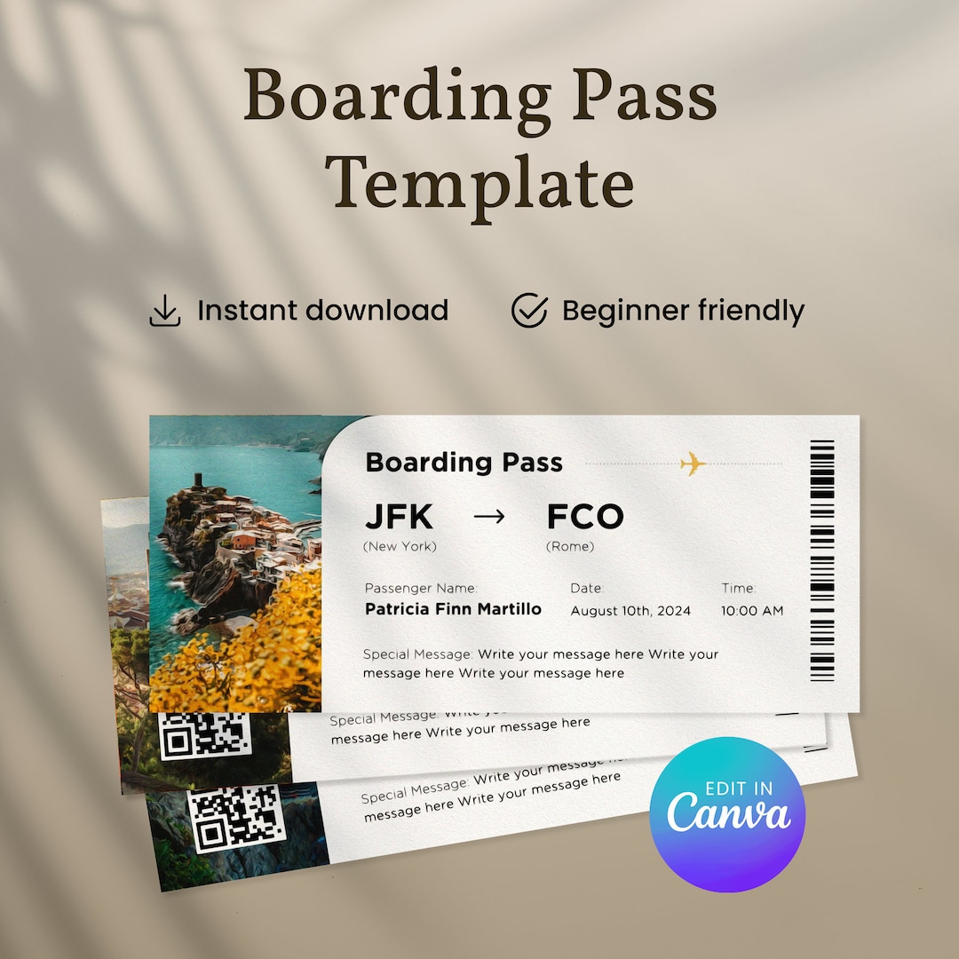 Trip Reveal Boarding Pass Template, Editable Digital DIY Plane Ticket ...