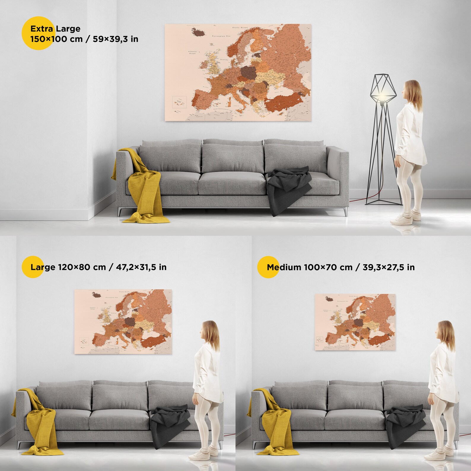 Large Europe Wall Map Brown Push Pin Europe Map Canvas - Etsy