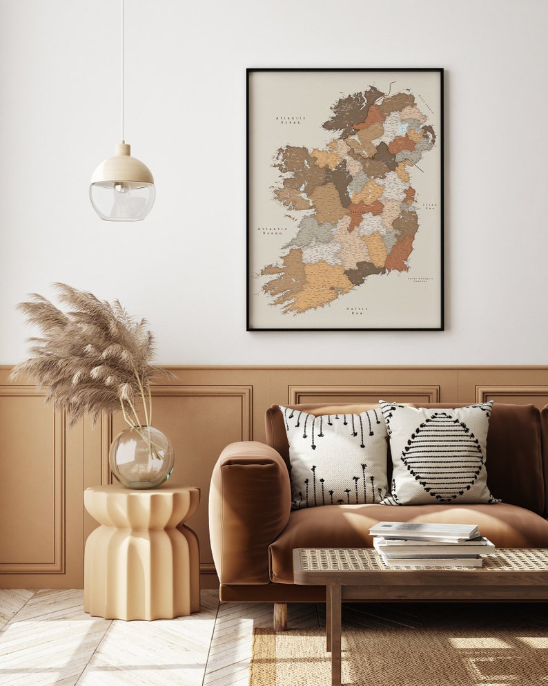 Large Map of Ireland Showing Counties, Detailed Travel Wall Art With ...