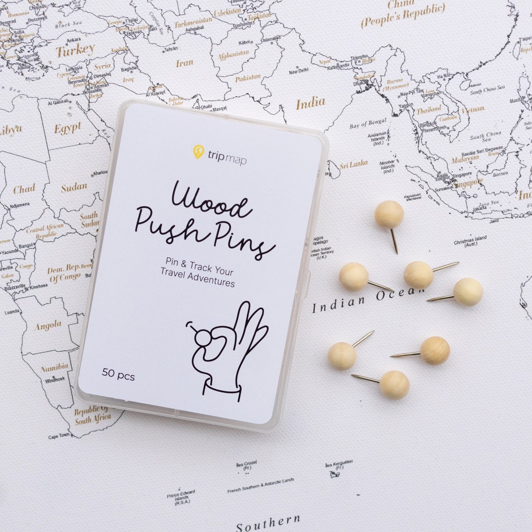 Wooden Map Push Pins - Round Head Tacks With Stainless Point - Natural ...