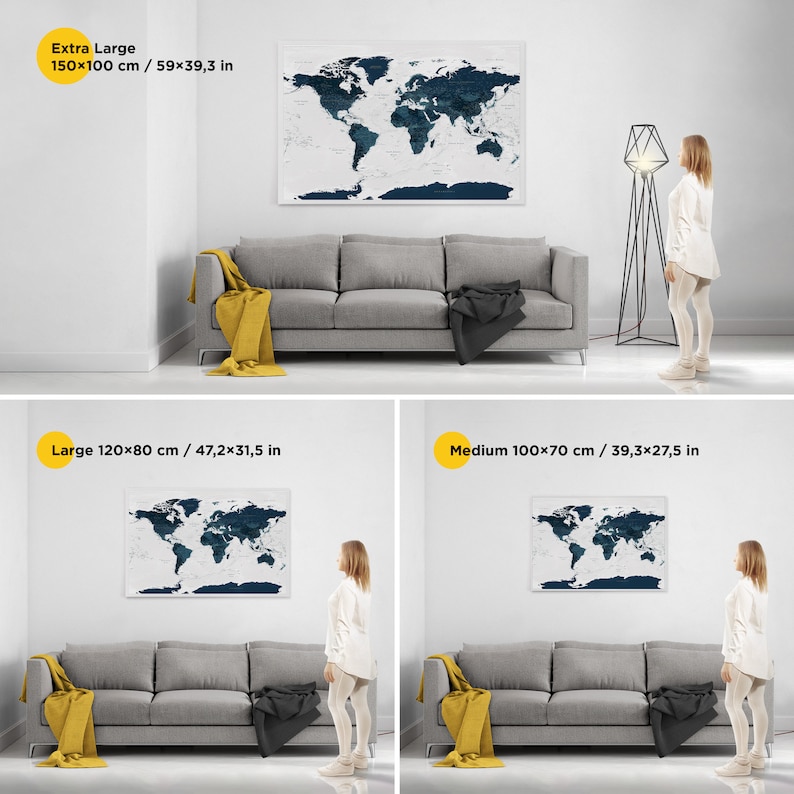 Detailed High Quality World Map Poster - Minimalist Map Print for Wall ...
