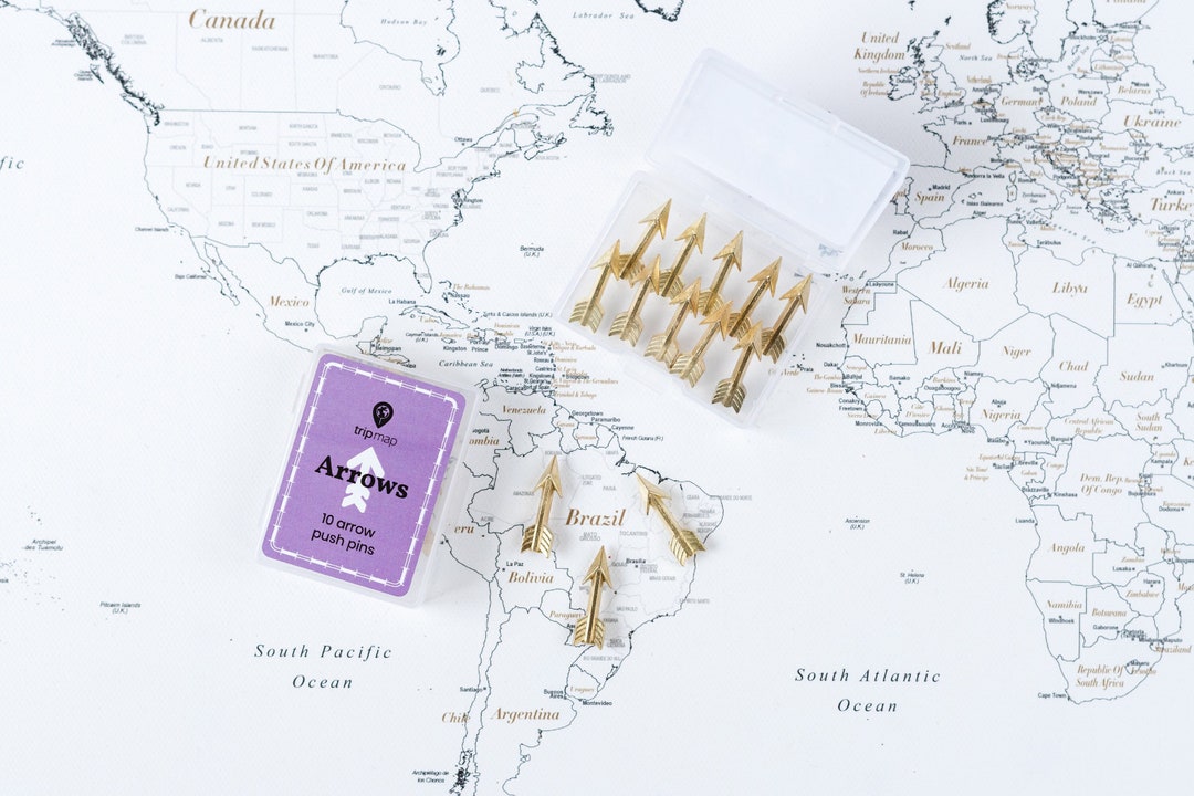 Gold Arrow Map Push Pins - Tacks With Stainless Point - Marking Pins ...