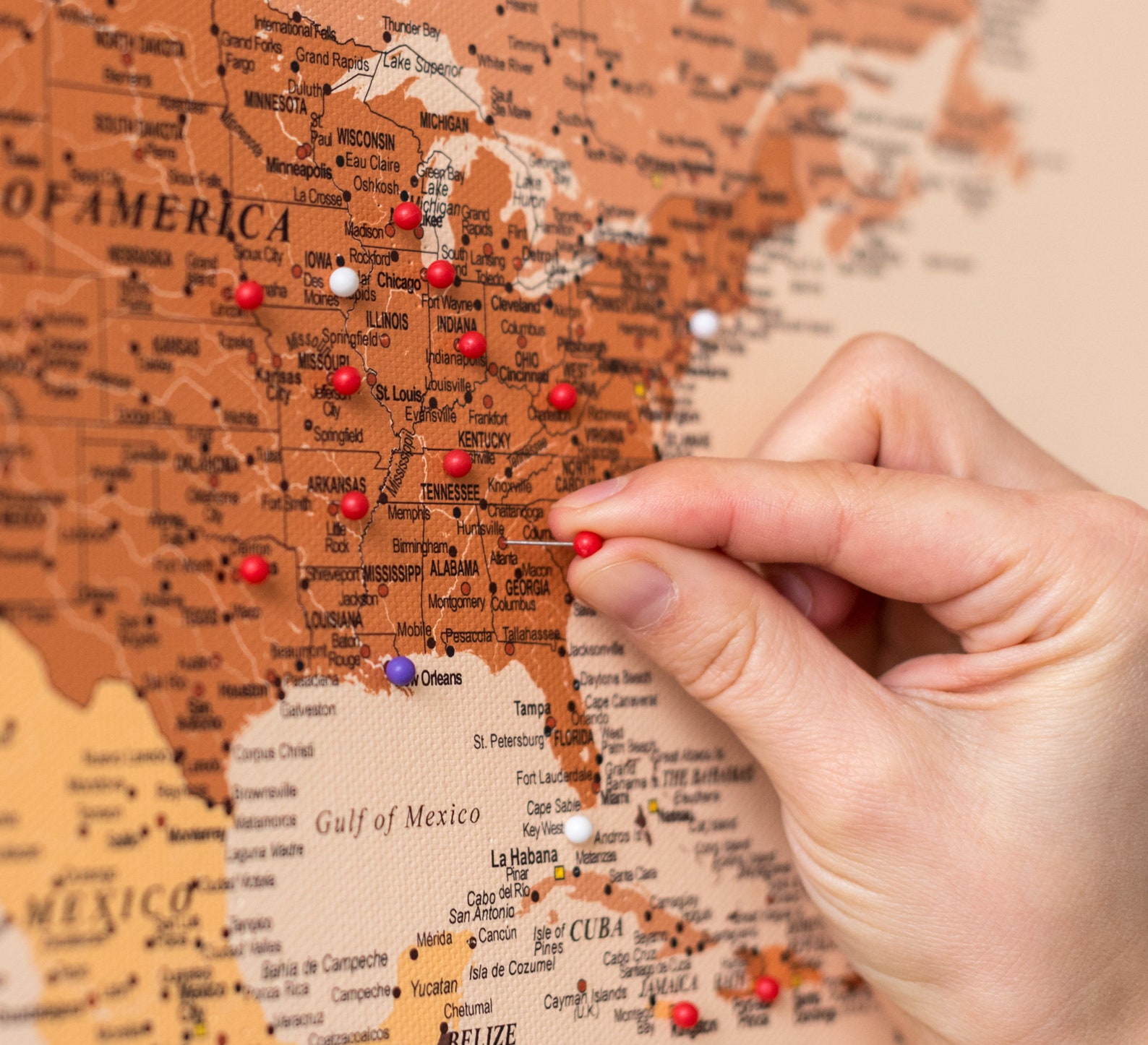 Personalized Push Pin World Travel Map - High Detailed Map Canvas Wall ...