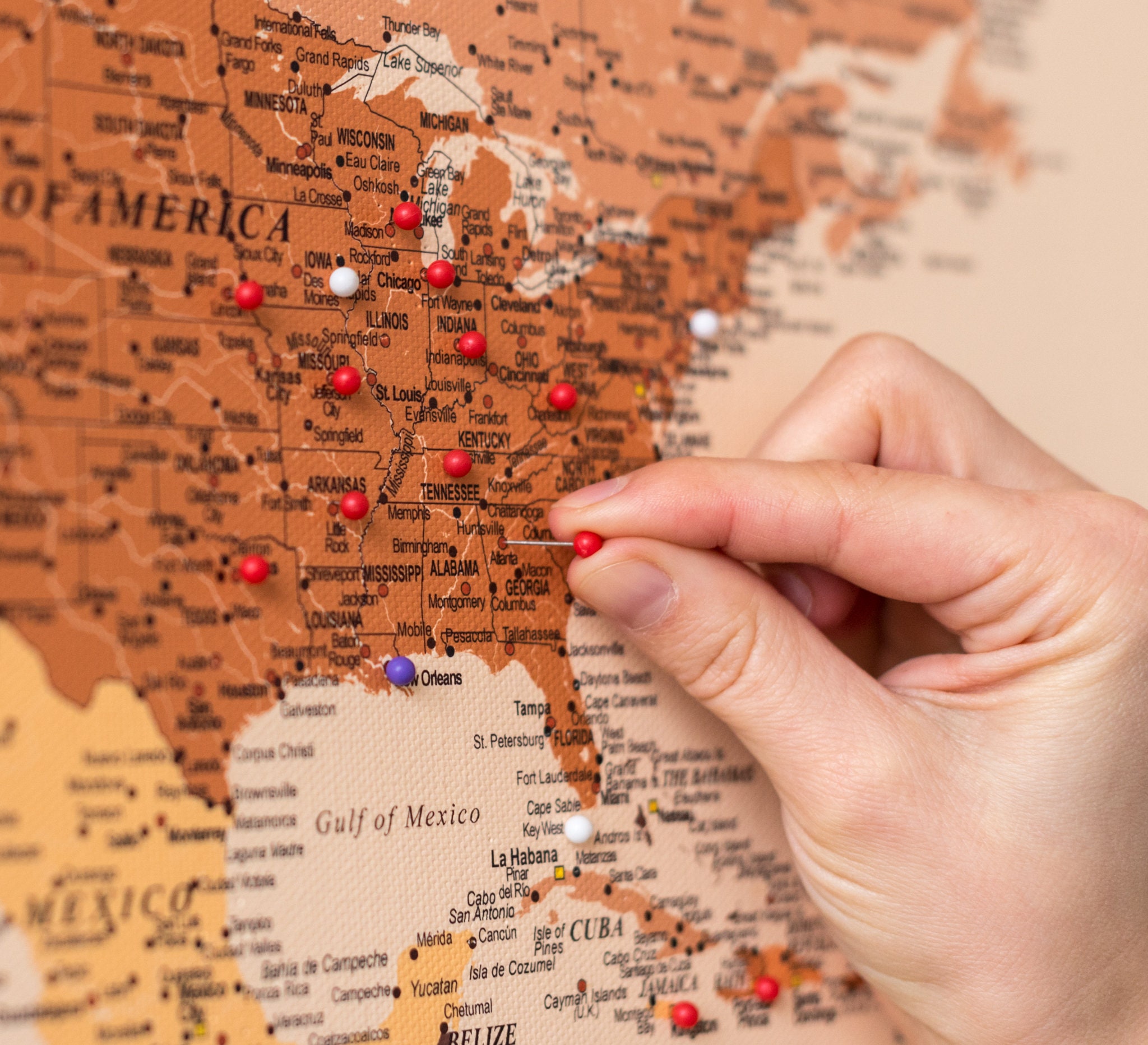 Personalized Push Pin World Travel Map - High Detailed Map Canvas Wall ...