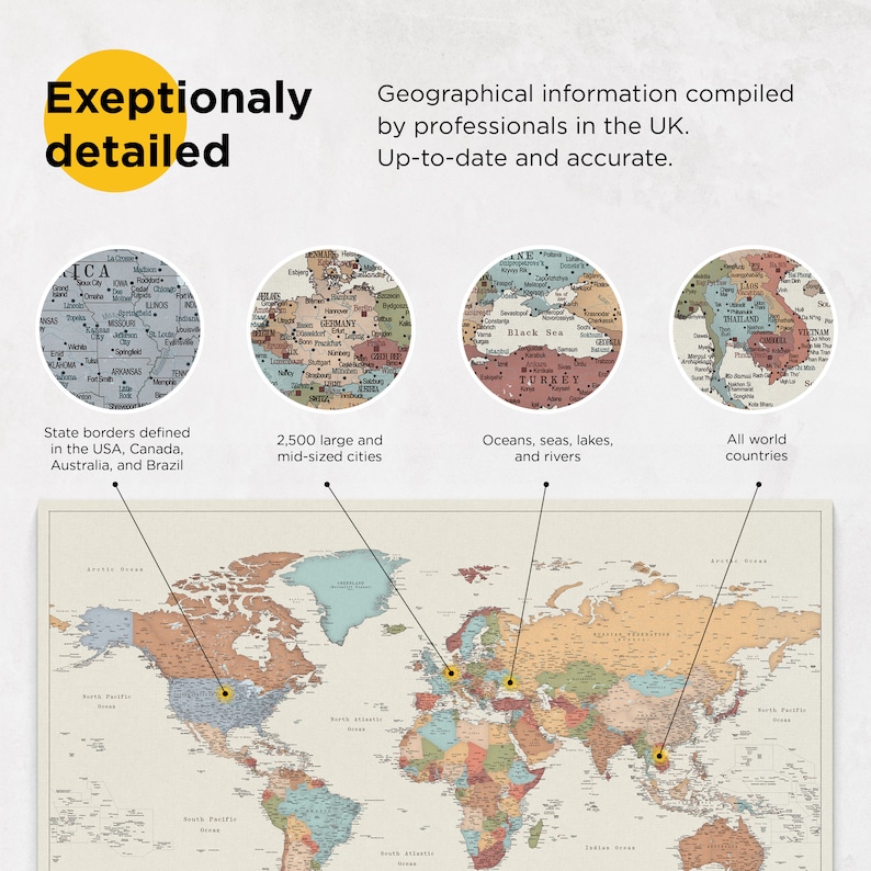 Accurate World Map Poster Large Wall Travel Map Print - Etsy