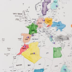 Paintable World Map Push Pin, Coloring Places I've Been Travel Canvas ...