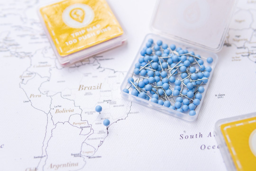 Map Push Pins Light Blue - Round Head Tacks With Stainless Point ...