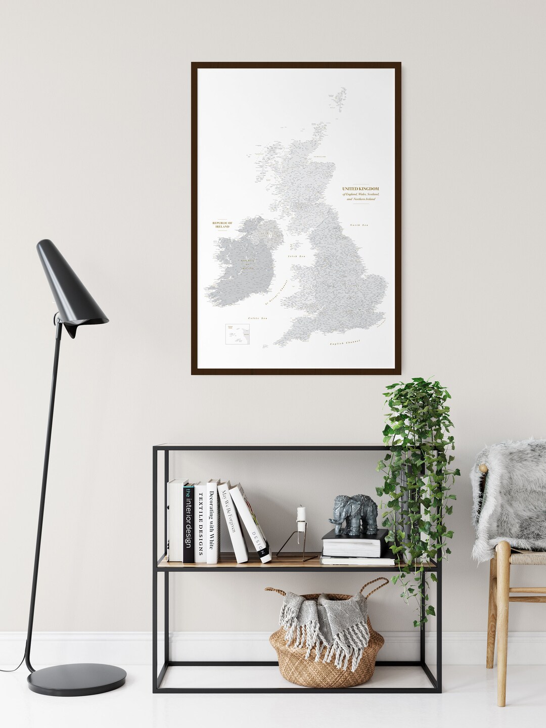 Ireland and UK Grey Map Poster Large UK Map Print for Wall - Etsy