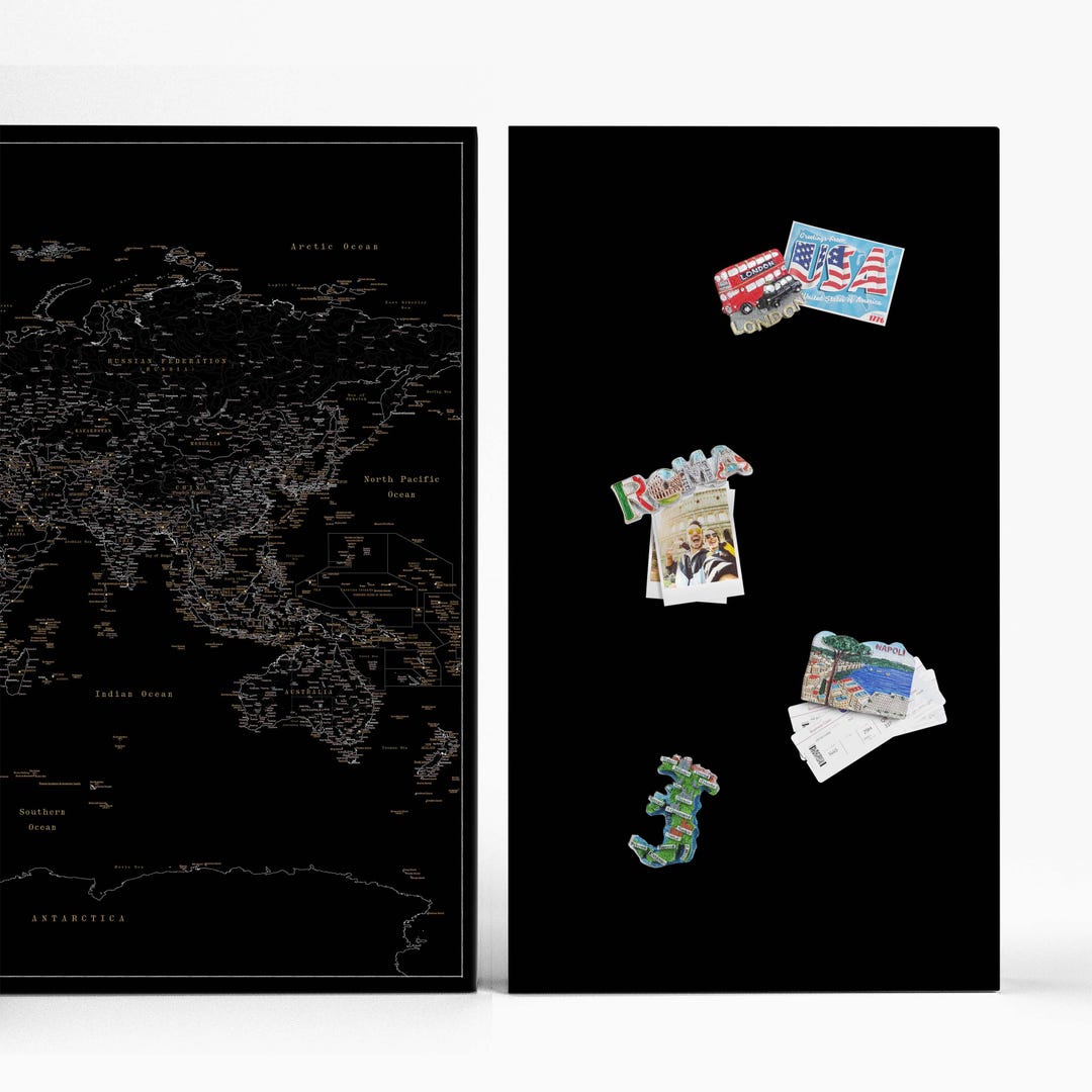 Aesthetic Black Magnet Board or Pin Board, Linen Travel Magnet ...