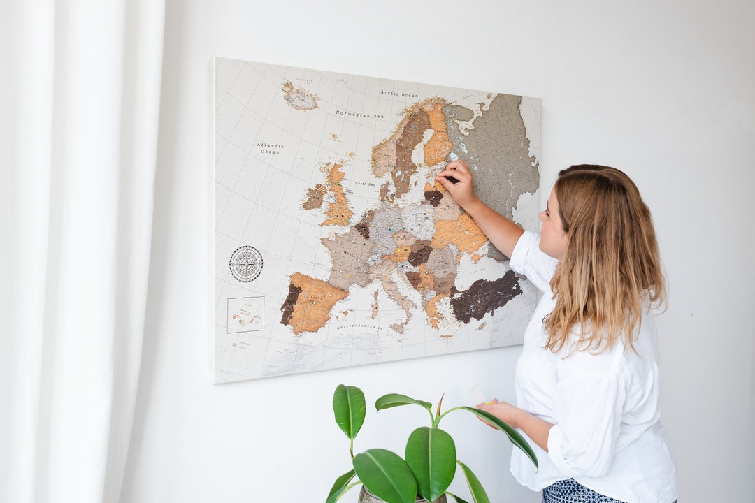 Push Pin Europe Map Personalized Canvas Travel Pin Board - Etsy