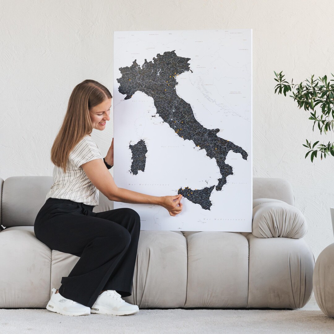 Places Visited Italy Push Pin Map, Large Wall Map Canvas of Italy ...