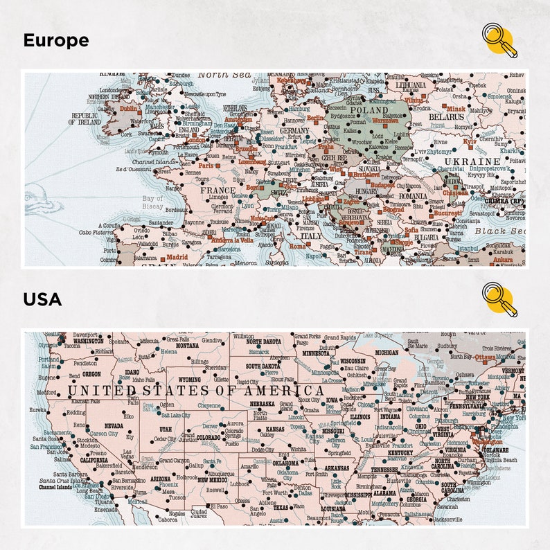 DIY World Map Push Pin High Detailed - Nursery Travel Wall Art ...